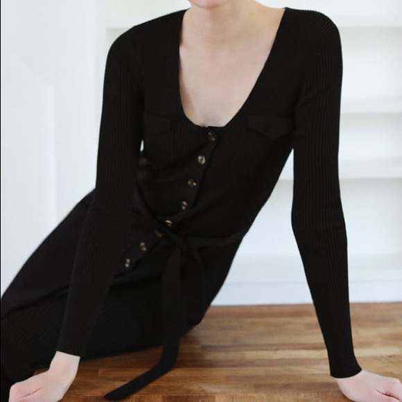 Zara | Dresses | Zara Black Long Knit Dress With Pockets | Poshmark